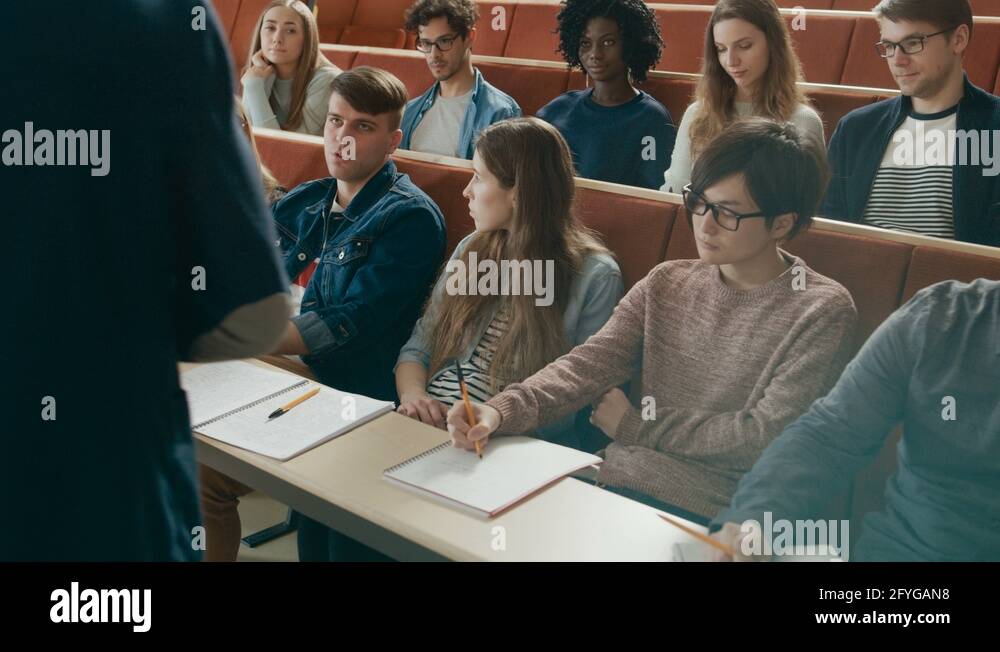 Camera Facing Class: Back View of the University Professor Gives ...