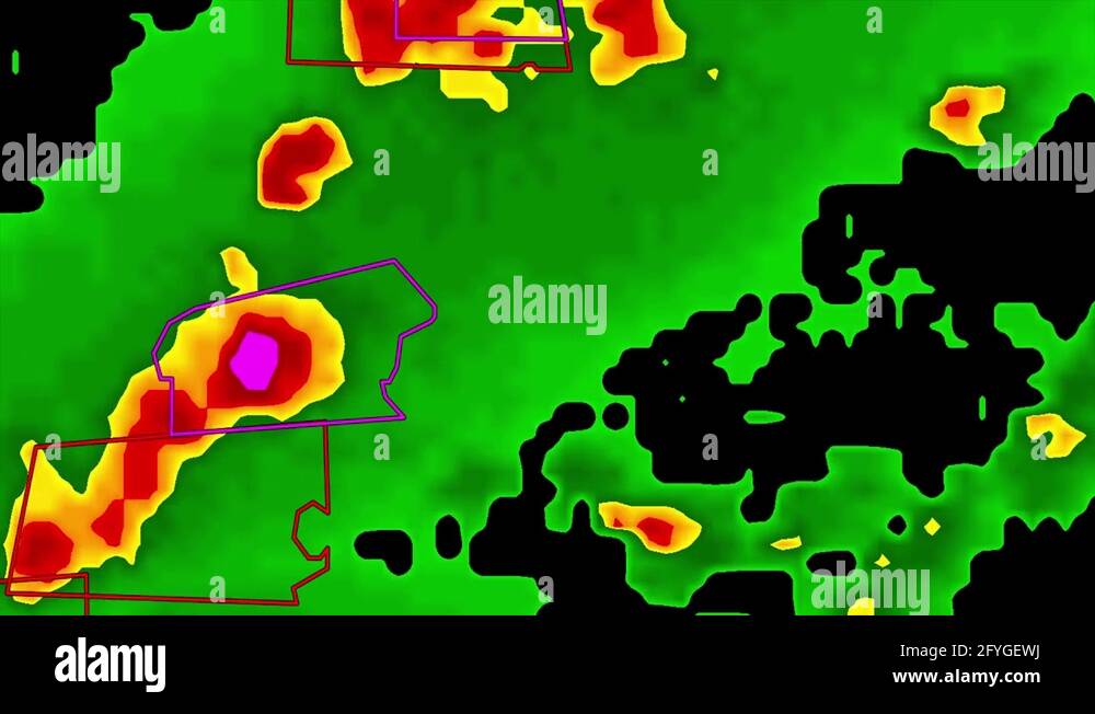 Weather radar screen showing severe thunder storms moving across the US ...