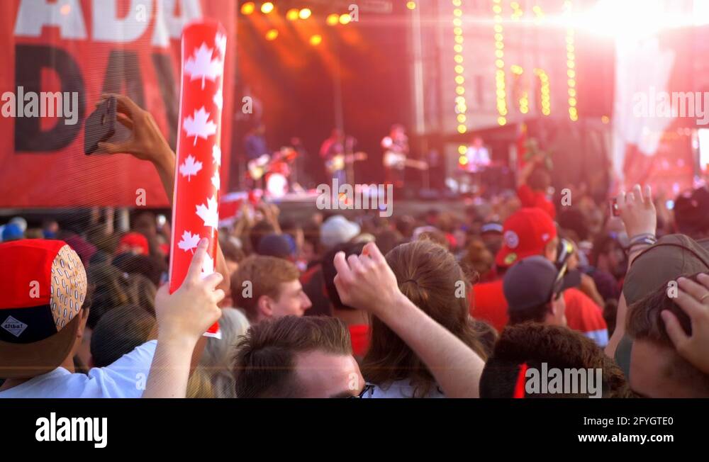 July 1st Canada Day Crowd Downtown Red White Flag National Flag Event ...