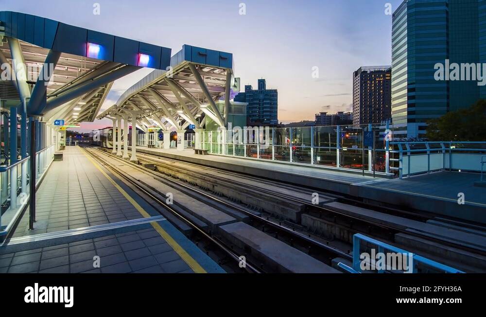 Kaohsiung, Taiwan - April 13 : View of light rail tram and the skyline ...