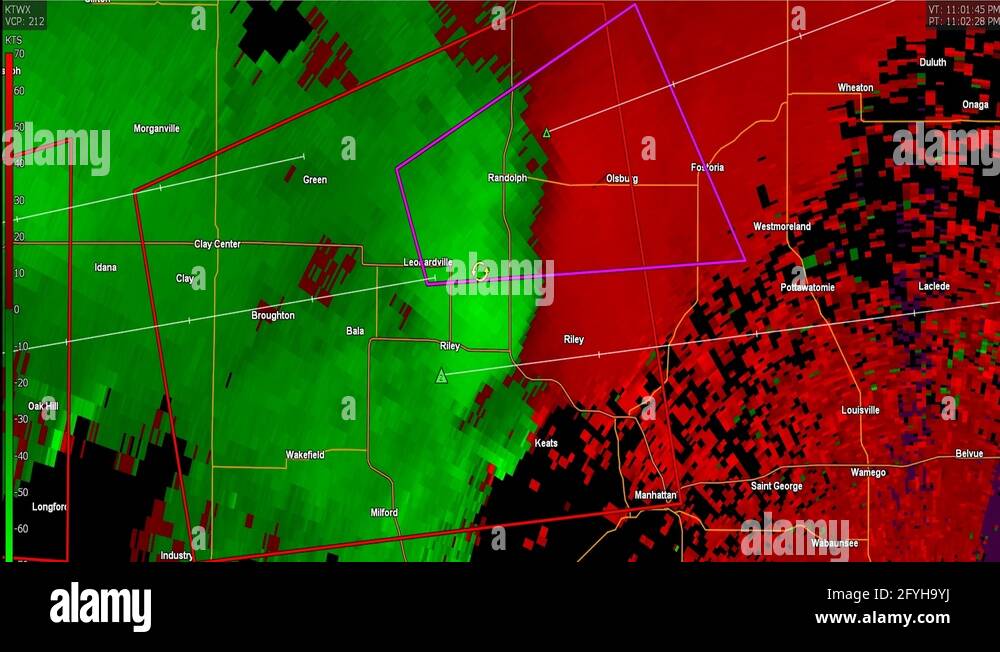 Severe thunderstorms with tornado warnings on weather radar screen ...