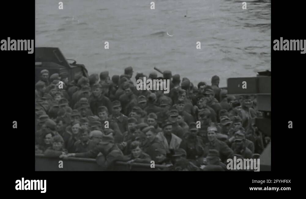 WW2 - D-Day - Landing craft full with soldiers on sea Stock Video ...