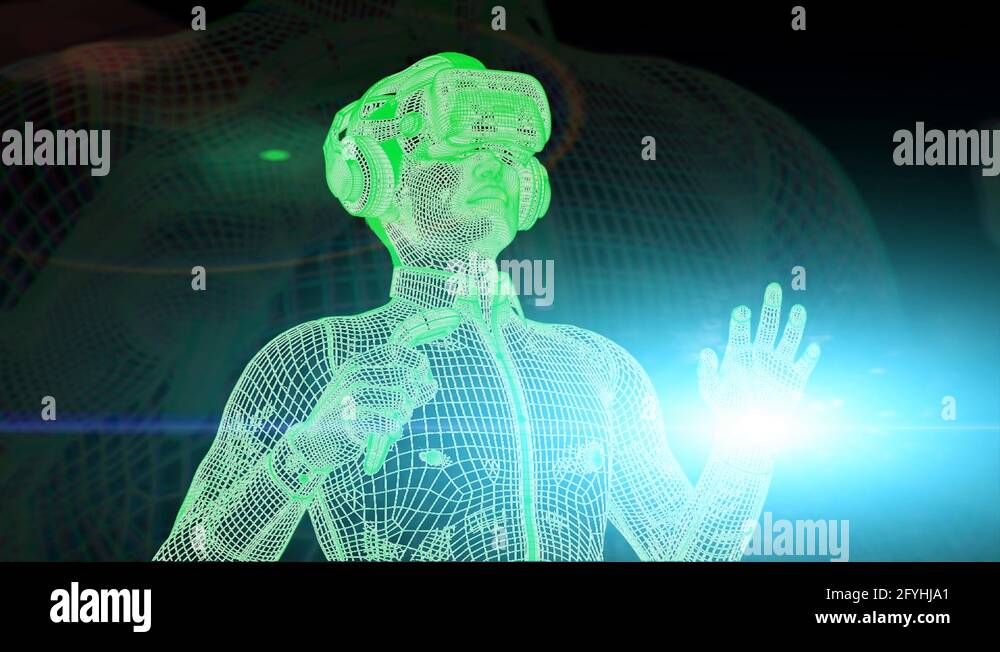 render 3D Man Wearing VR Headset. Using Gestures with Hands Stock Video ...