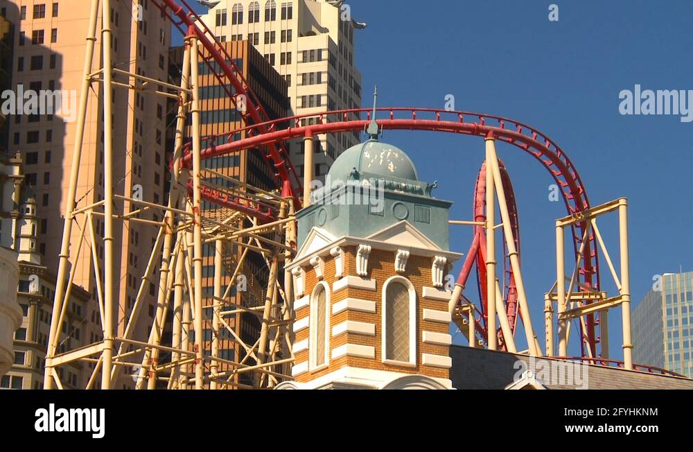 Las Vegas Strip, day, rollercoaster, through frame Stock Video Footage ...