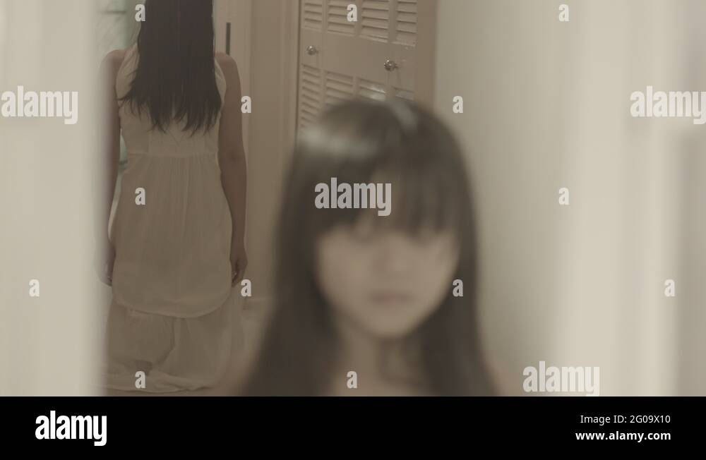 Scary Ghost Woman Standing Behind Girl in Horror Halloween Scene 3 ...