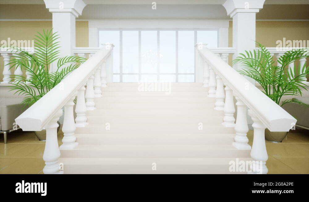 Luxury large white marble staircase. Realistic 4k animation Stock Video ...
