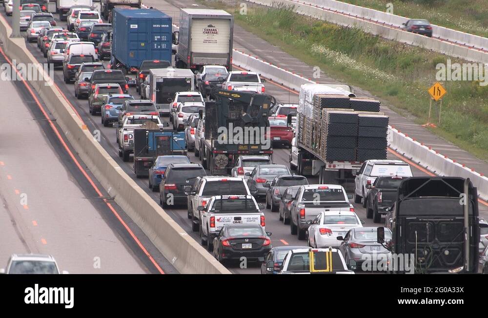Epic highway traffic jam and gridlock in road construction zone Stock ...