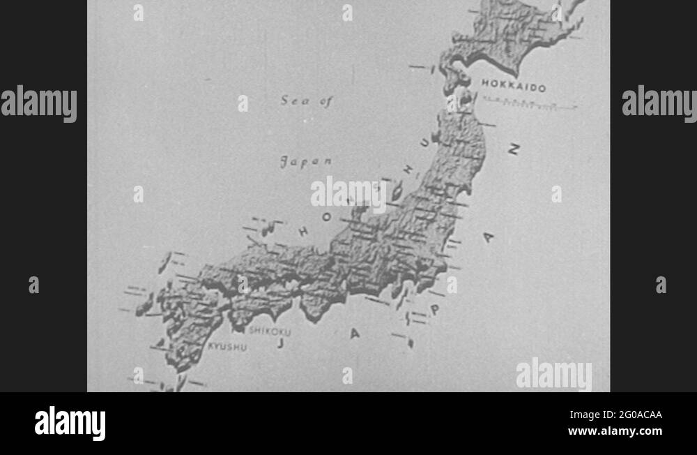 JAPAN 1940s: Map of Japan, focus on Nagasaki. Plane (B-29) in flight ...