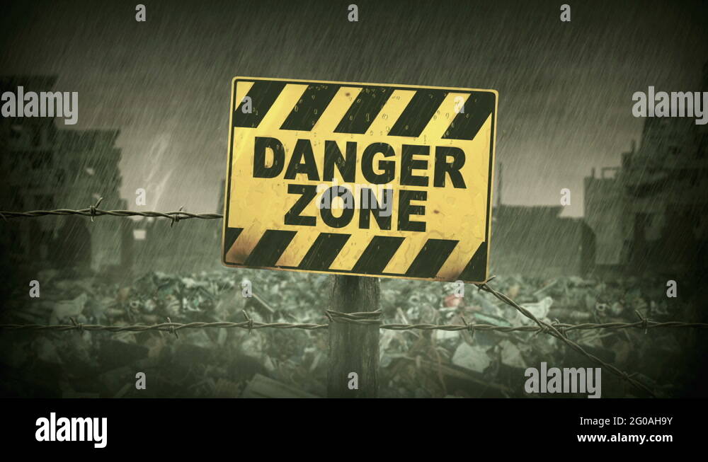 Danger Zone sign in the rain. Matte painting animation. Post ...