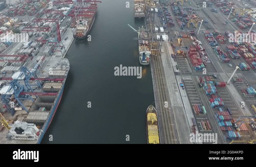 Busy Seaport (Tanjung Priok), Aerial from Left to Right Stock Video ...