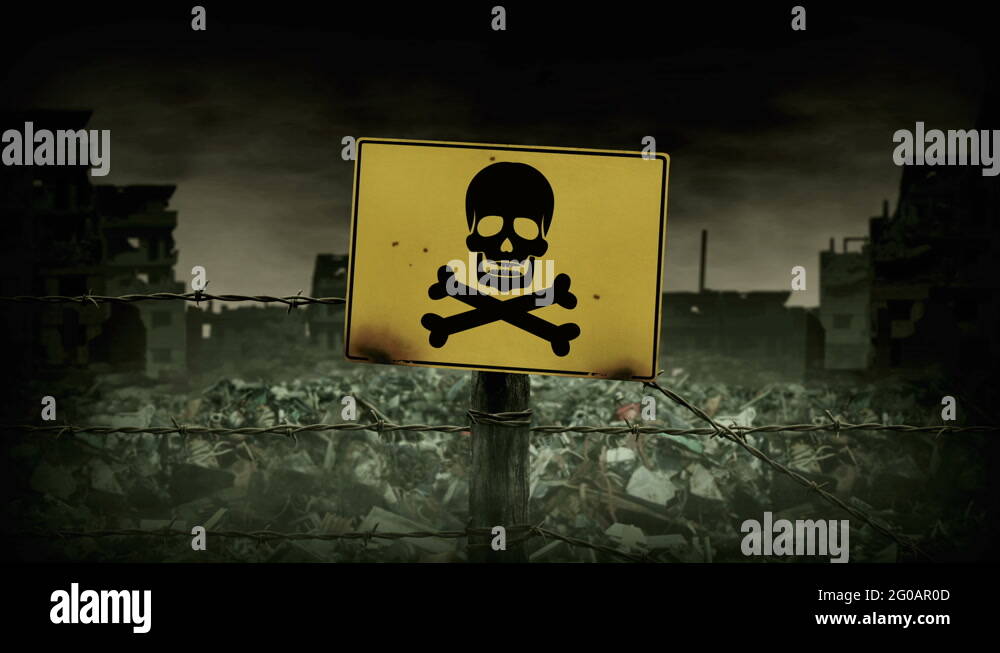 Skull and bones sign. Matte painting animation. Post apocalyptic scene ...