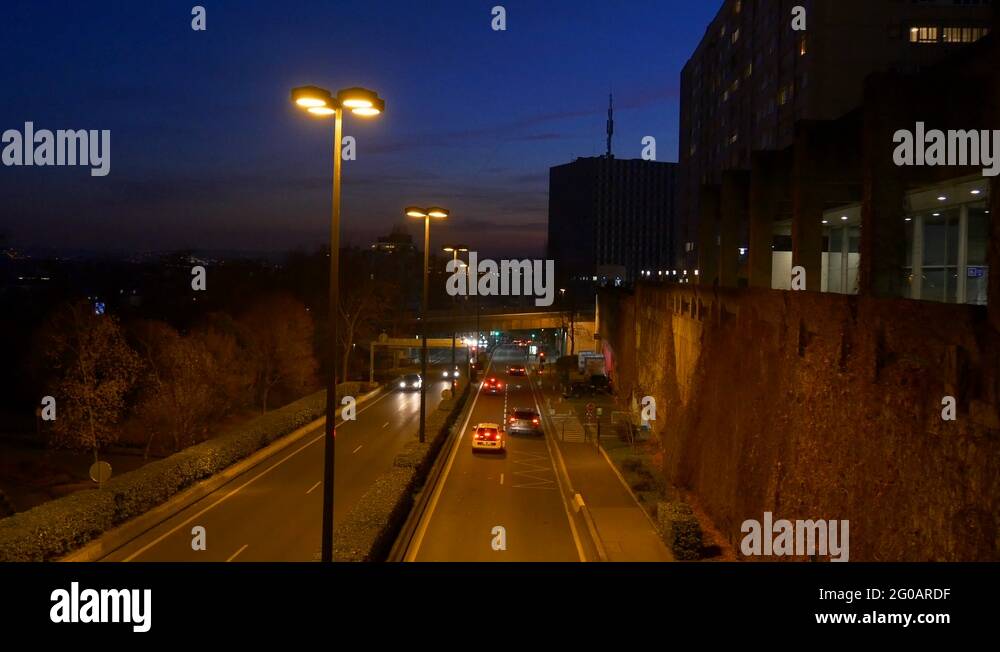 Traffic light and road block block at night night Stock Videos ...