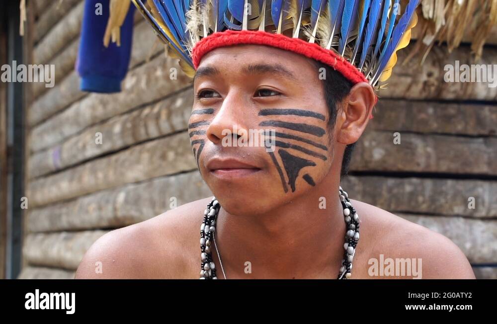 Native Brazilian Man (Indio) a Indigenous Tribe in Brazil Stock Video ...
