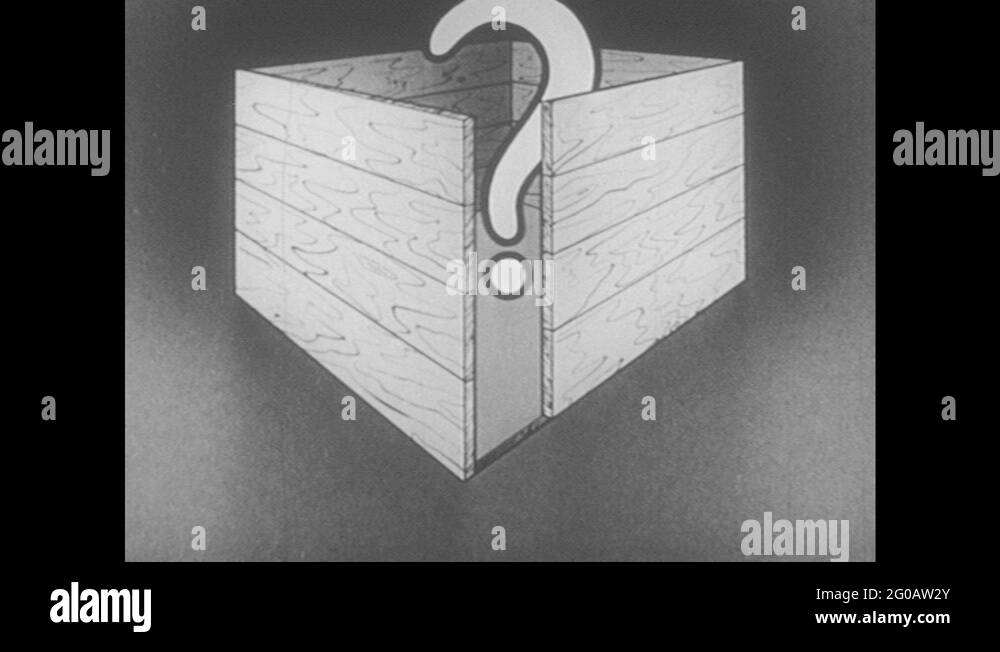 1950s: 3D drawing of box with question mark inside. Box is filled with ...