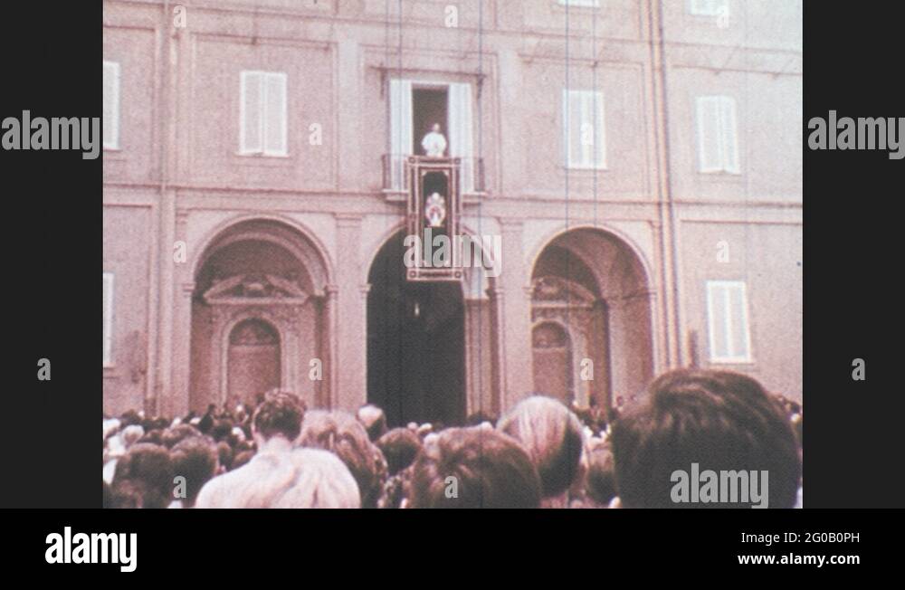1970s: Pope speaks from balcony to crowd. Lunar module floats in space ...