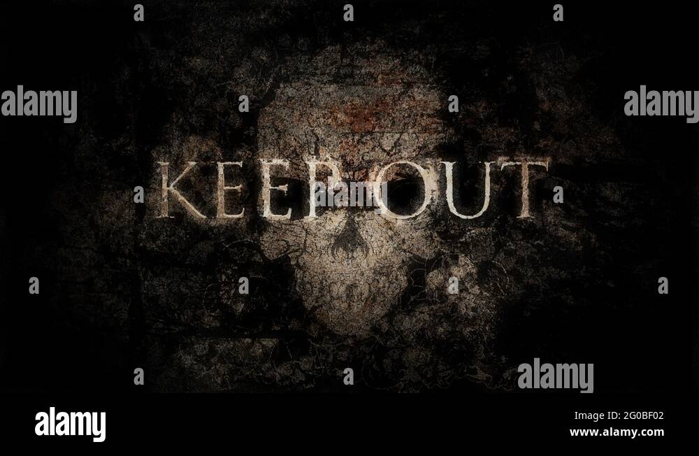 Cryptic Animated Vintage KEEP OUT Sign Over Skull Background Loop Stock ...