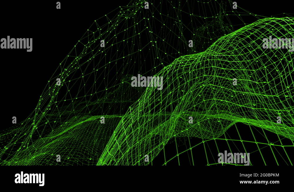 Abstract clean green waving 3D grid or mesh as cartoon game background ...