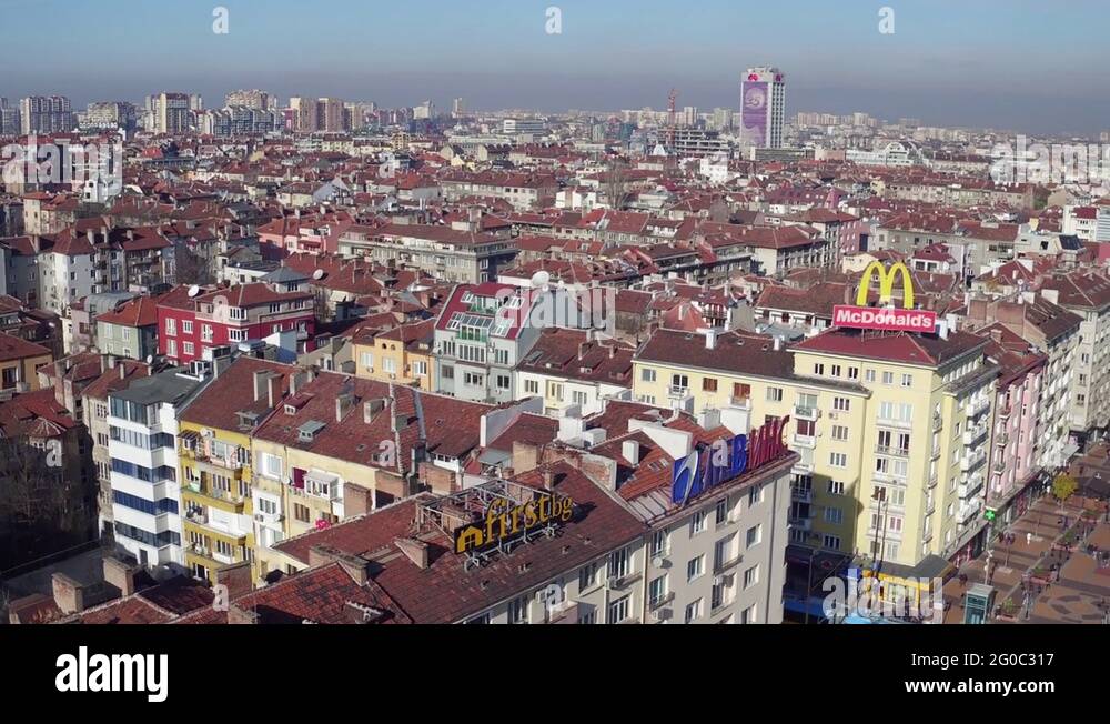 Building roofs aerial and huge letter M McDonald Advertising in Sofia ...