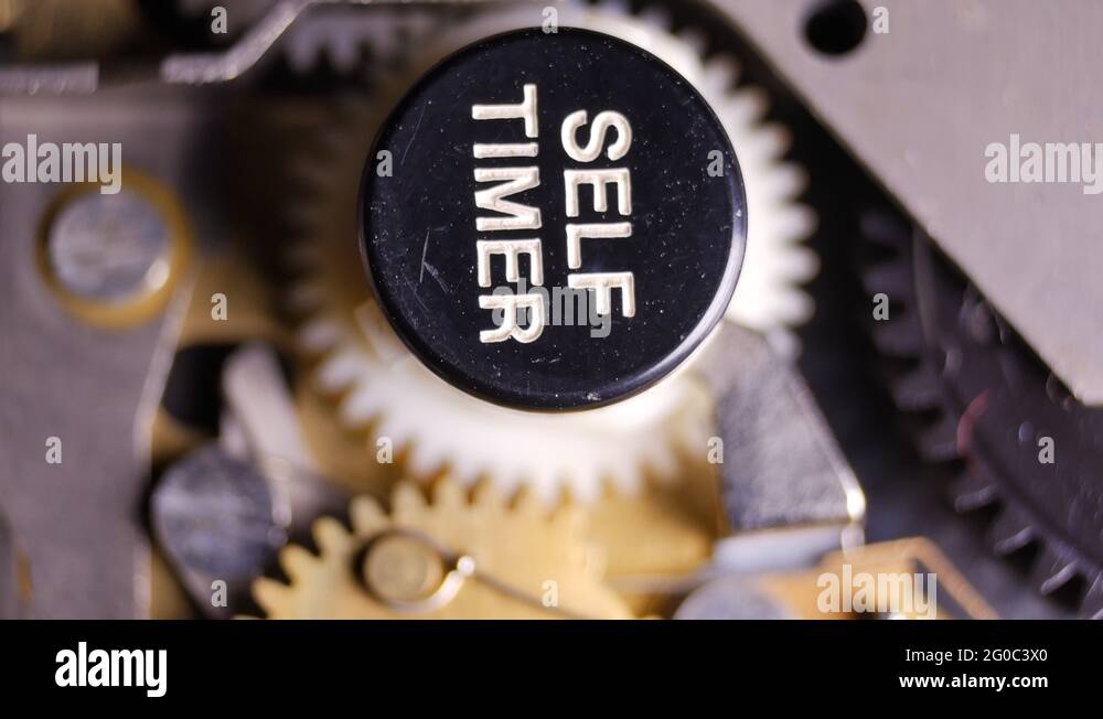 Cogwheel system of the self timer of a vintage camera - macro shot in ...