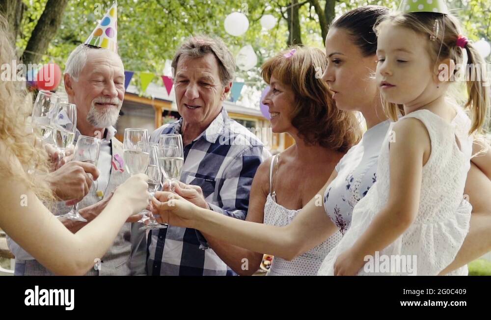 Family celebration or a garden party outside in the backyard Stock ...