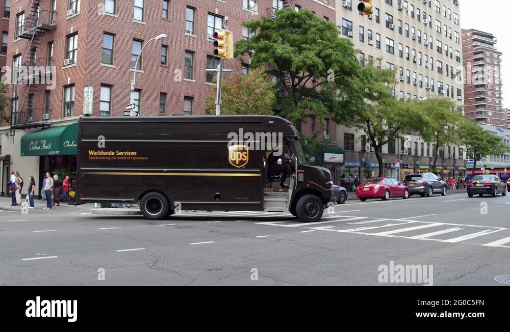 UPS truck driving through downtown NYC intersection 4k Stock Video ...