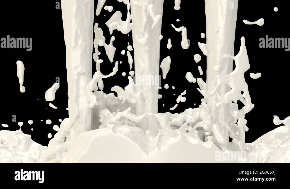 Animated milk pouring quickly filling up whole container - three inflow ...