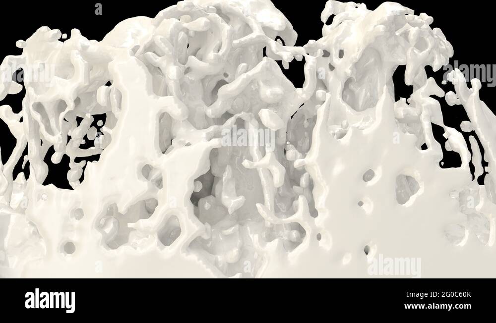 Animated three fountains of milk erupting quickly filling up whole ...