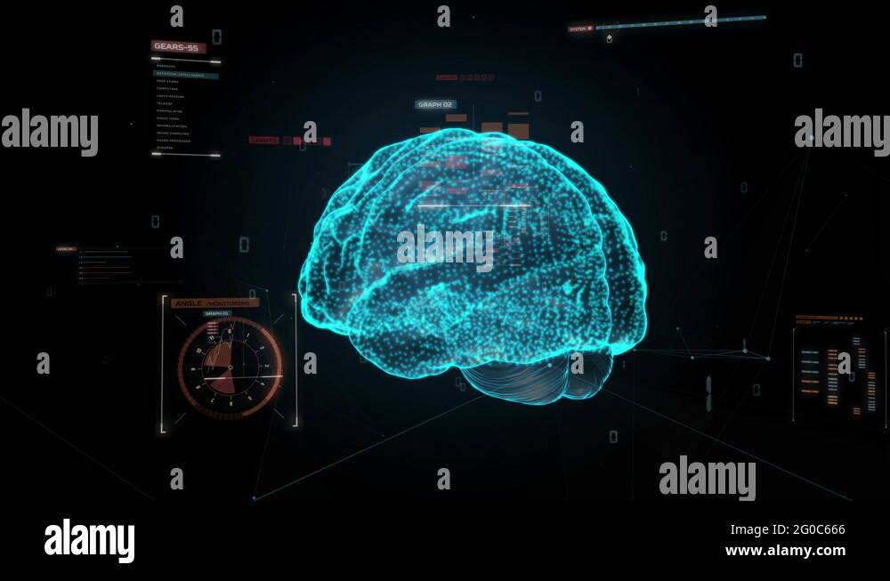 Dots connected digital Brain, digital interface, artificial ...