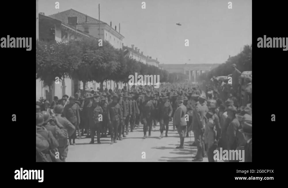 WWI - American soldiers march trough Italian street Stock Video Footage ...