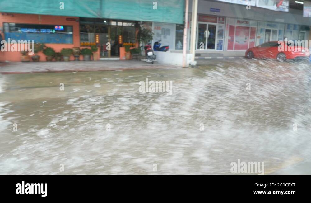 Heavy Rains in Flooding Bangkok, Thailand. Car Driving Deep Water ...