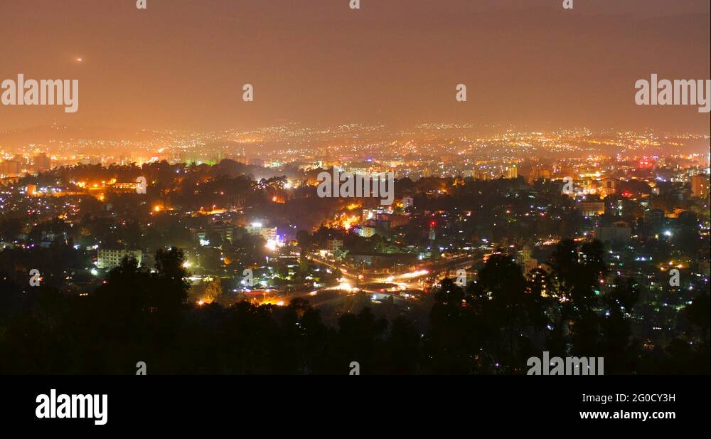 Night timelapse of Addis Ababa skyline at sunset, Ethiopia Stock Video ...