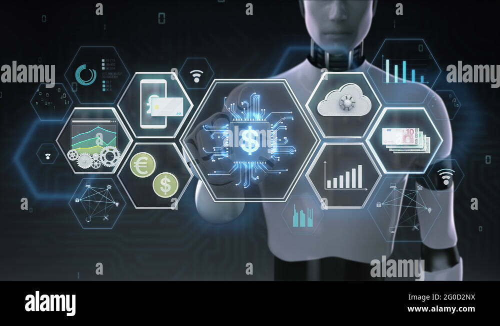 Robot touch Fin-tech, Financial technology, information icon. 4K size ...