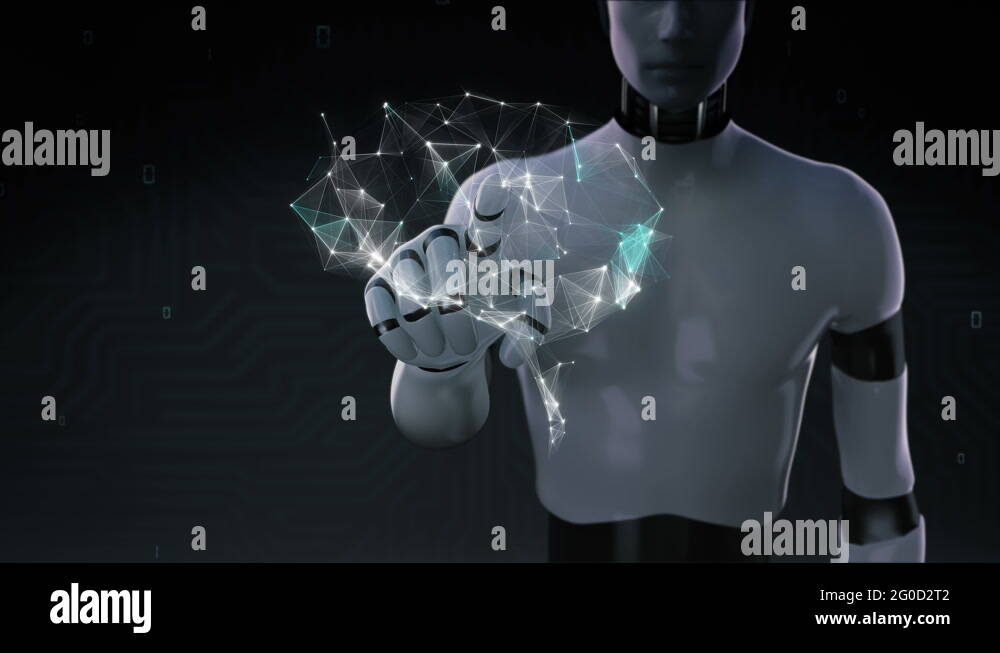 Robot touch Brain connect digital lines, 4K size. artificial ...