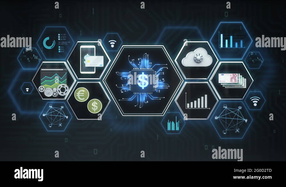 Fin-tech icon, Financial technology and various information icon. 4K ...