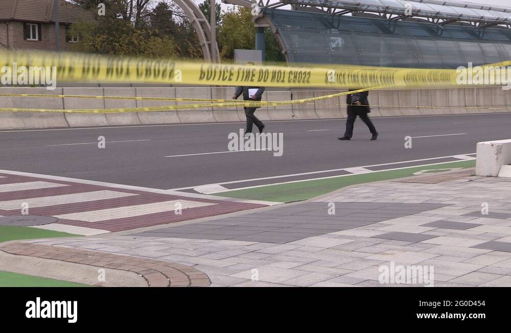 Police at scene of pedestrian hit by car at city intersection Stock ...