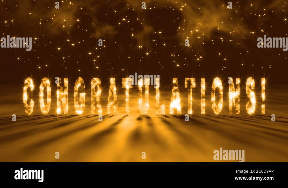 Congratulations sparkling gold text with stars shining on sky animation ...