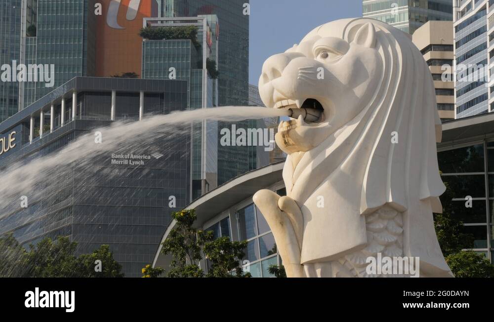 Merlion spouting water in Marina Bay in Singapore Stock Video Footage ...