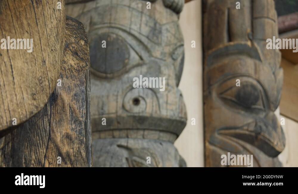 totem poles rack focus front to back to expose faces 4k Stock Video ...