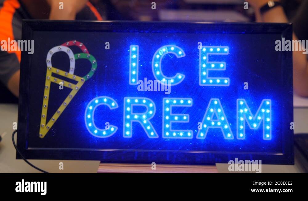 Blinking Led Ice Cream Shop Street Advertisement Sign Footage with ...