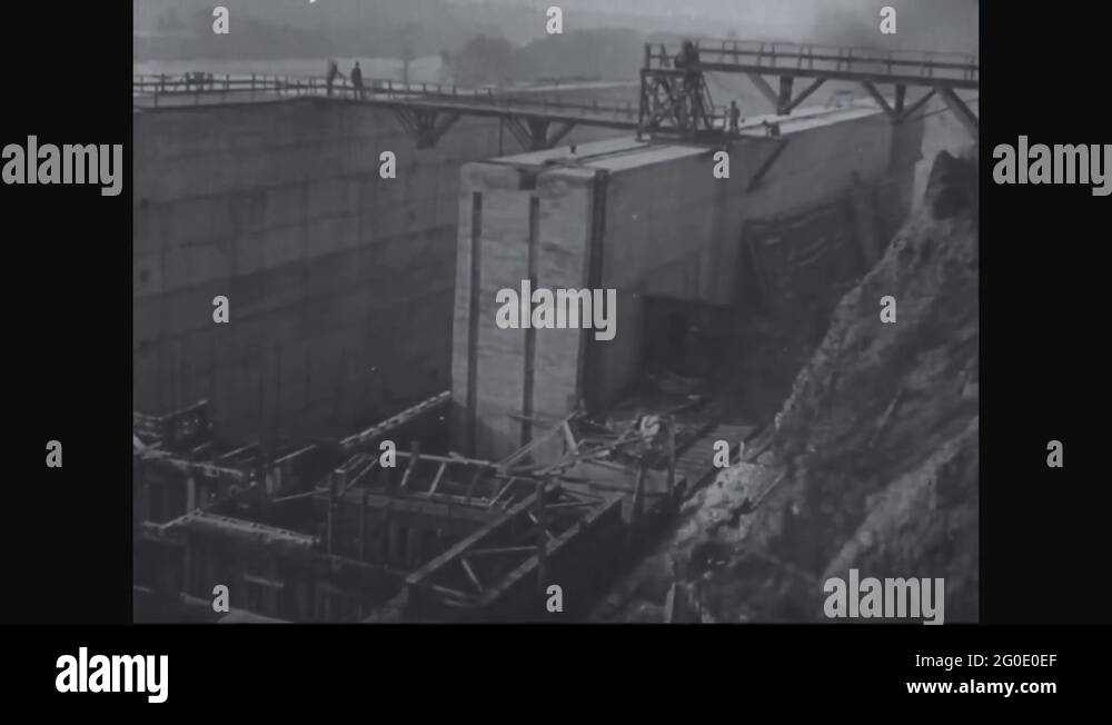 1918 – 1926 – Construction Dam – Panorama high walls Stock Video ...