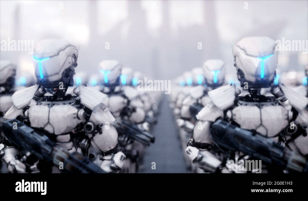 invasion of military robots. Dramatic apocalypse super realistic ...