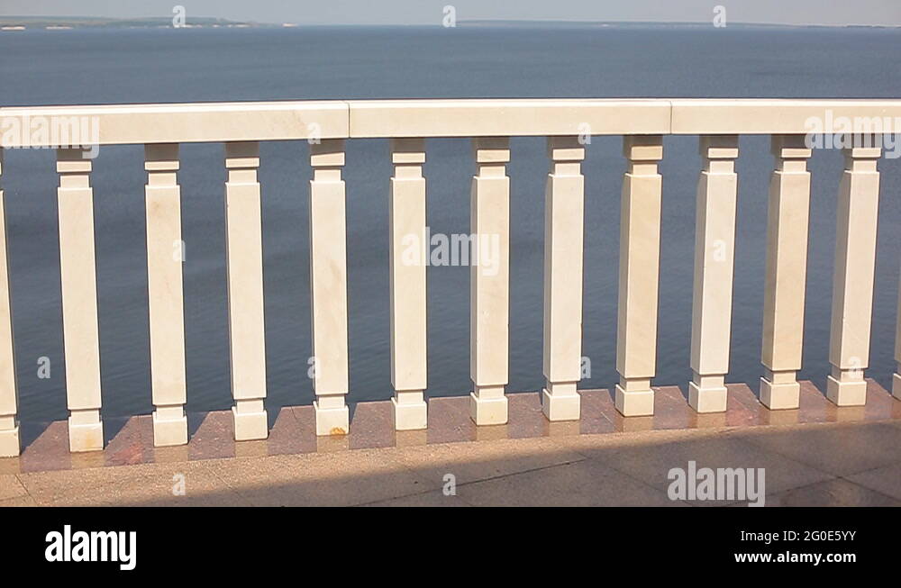 Columns. Railing with elements of the column. Filming with a slider ...