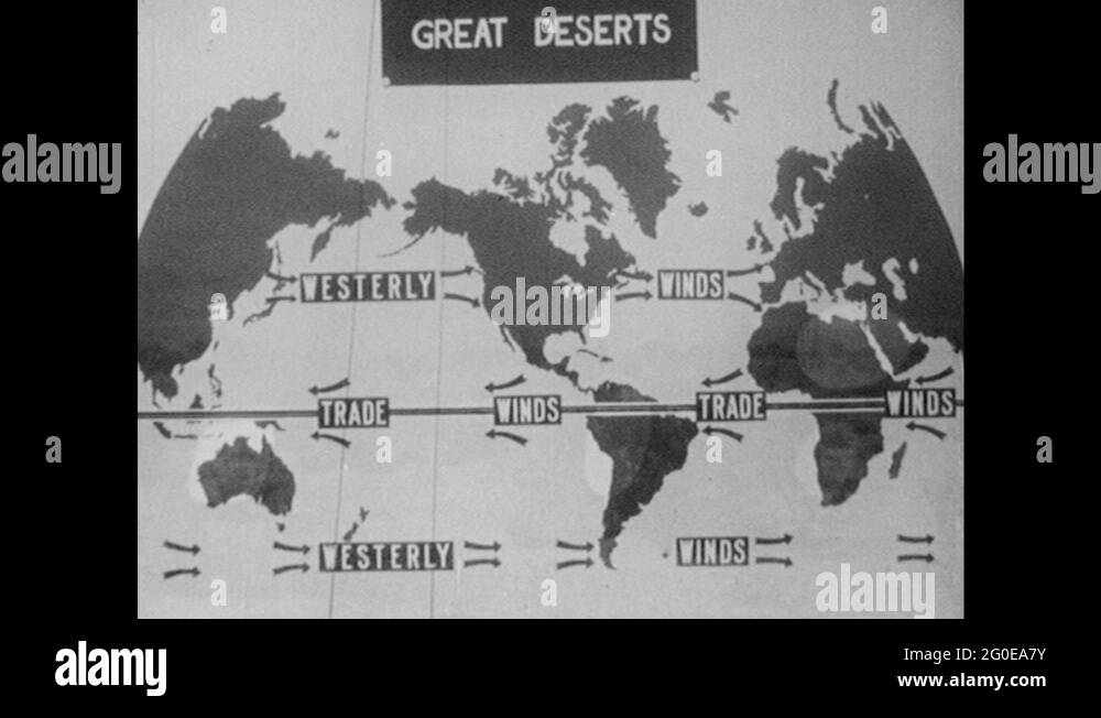 1940s: Map shows "Great Deserts" and highlights wind routes Stock Video ...