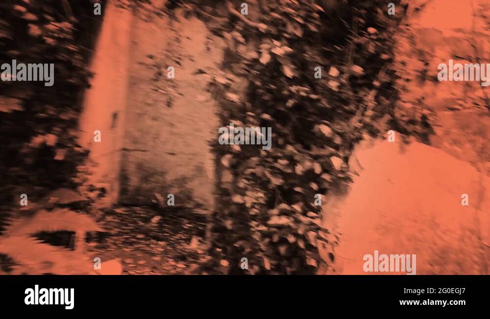 Horror concept - Monster Point of View POV through old ruins in the ...