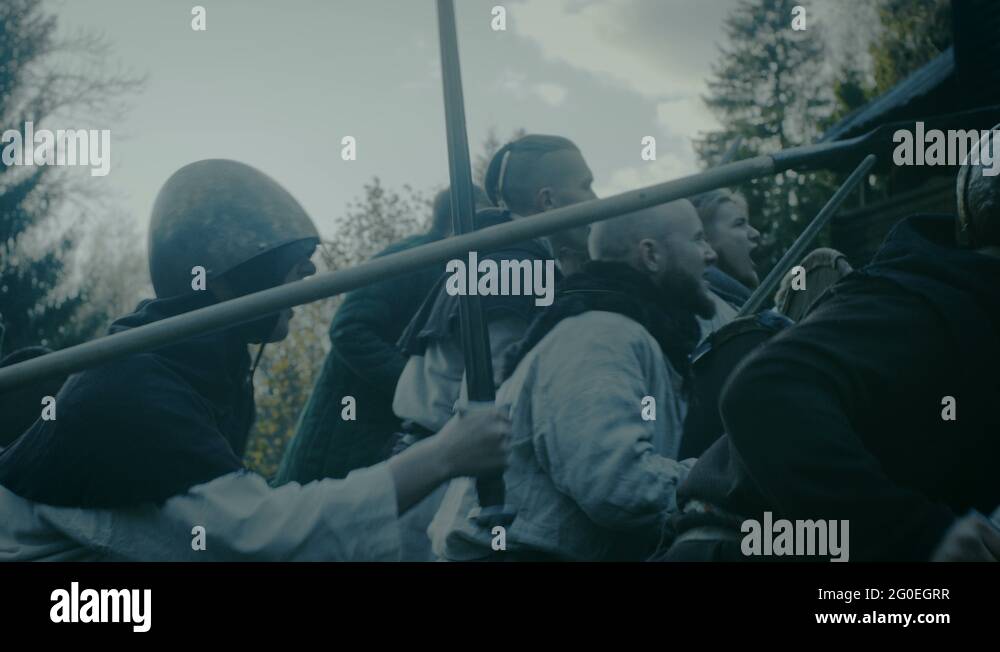 Large-Scale Medieval Battle Reenactment. Tribe of Warriors Attack ...