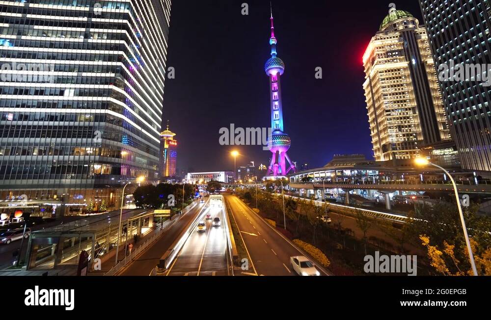 Shanghai Downtown district at night Stock Video Footage - Alamy