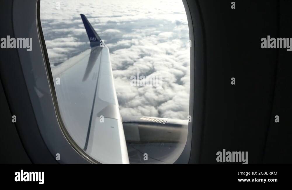 Airplane Wing View through Window zoom - SAS Airbus A320 NEO Flying ...