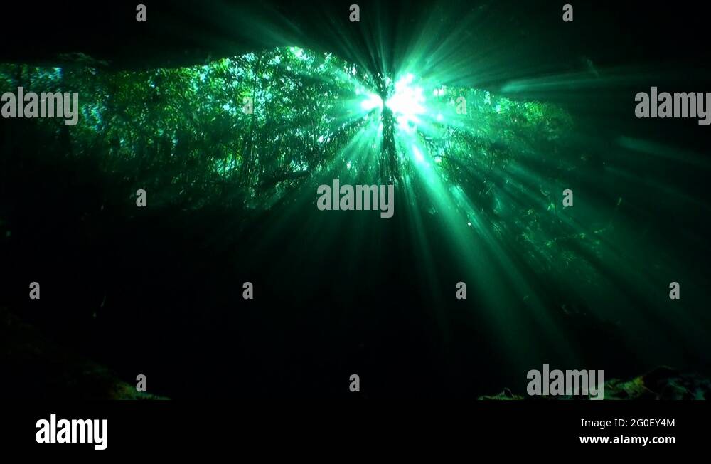 Reflection of sunlight in caves of Yucatan cenotes underwater Stock ...