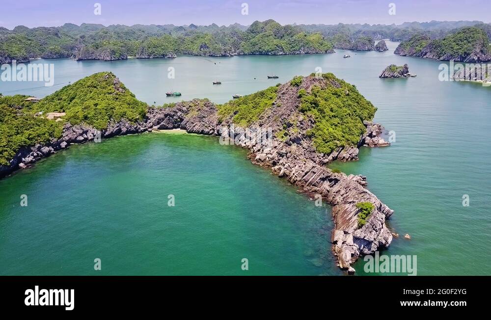 Drone Motion over Azure Bay with Islands of Whimsical Shape Stock Video ...