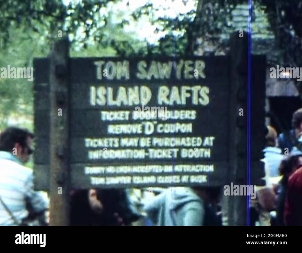 Tom Sawyer island raft ride sign Stock Video Footage - Alamy